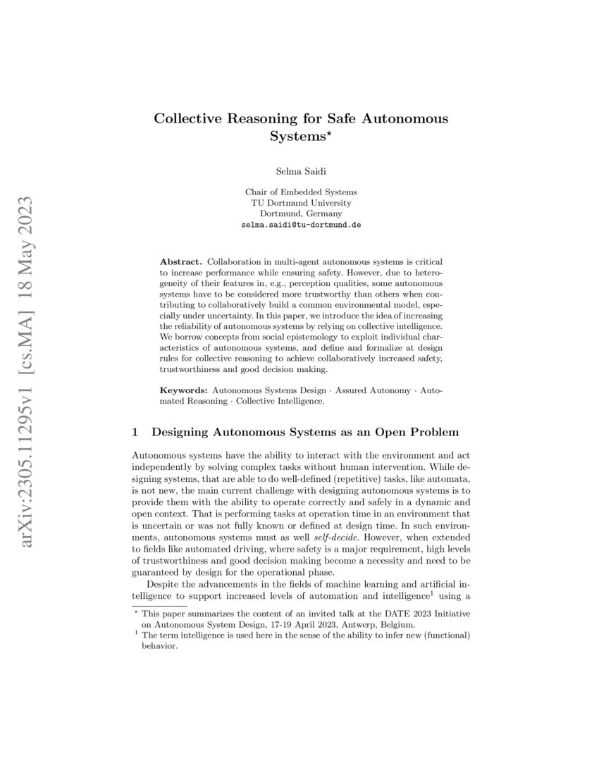 Collective Reasoning for Safe Autonomous Systems | DeepAI