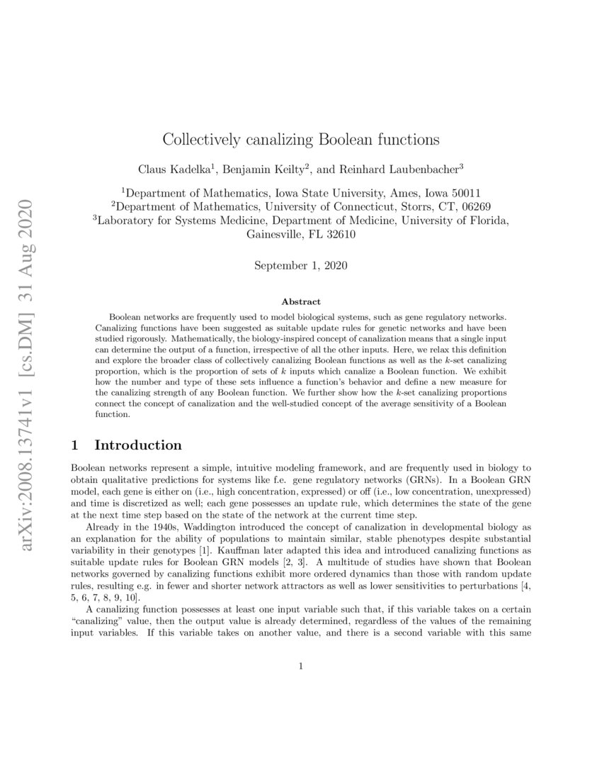 Collectively Canalizing Boolean Functions Deepai