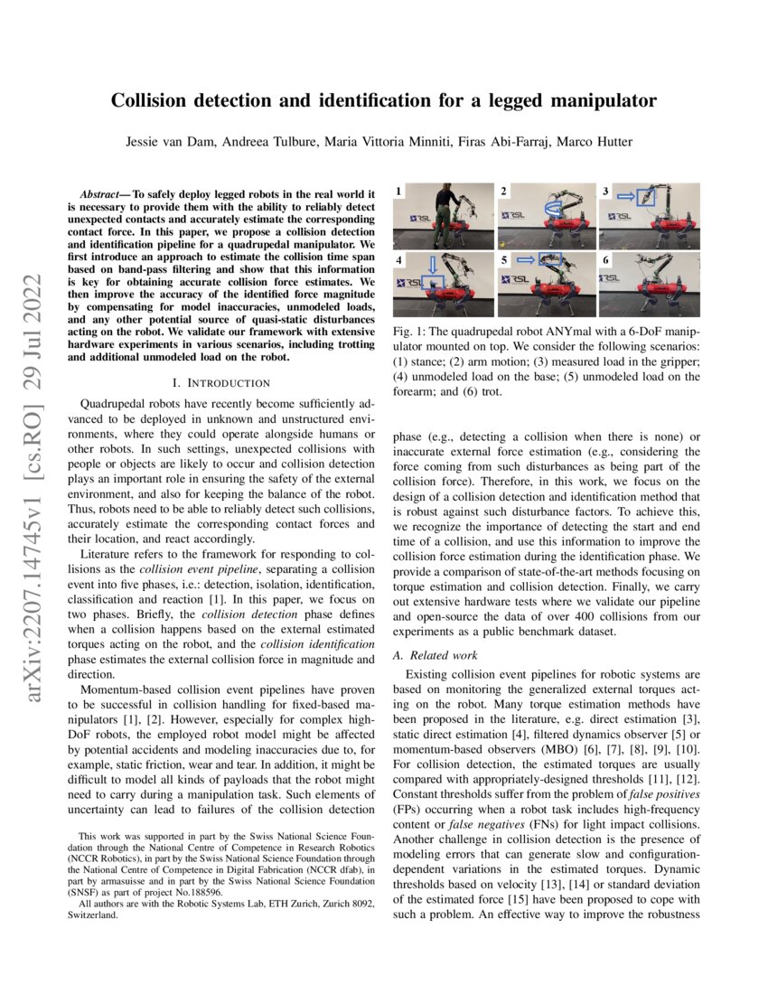 Collision Detection And Identification For A Legged Manipulator Deepai