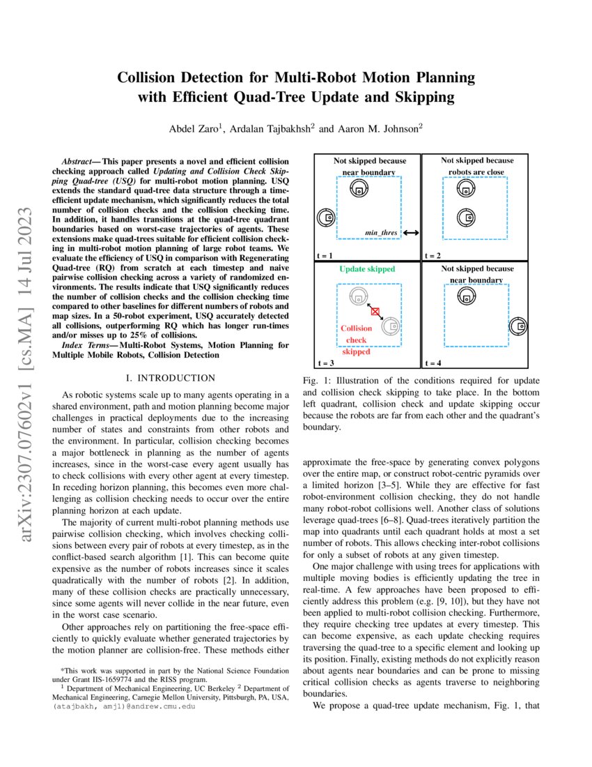 Collision Detection For Multi Robot Motion Planning With Efficient Quad Tree Update And Skipping
