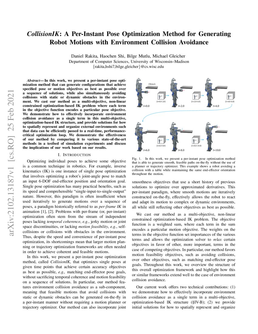 CollisionIK: A Per-Instant Pose Optimization Method for Generating Robot Motions with ...