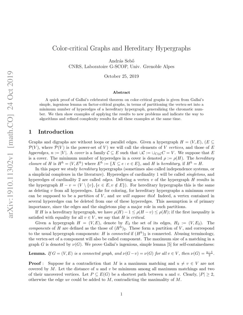 Color-critical Graphs and Hereditary Hypergraphs | DeepAI