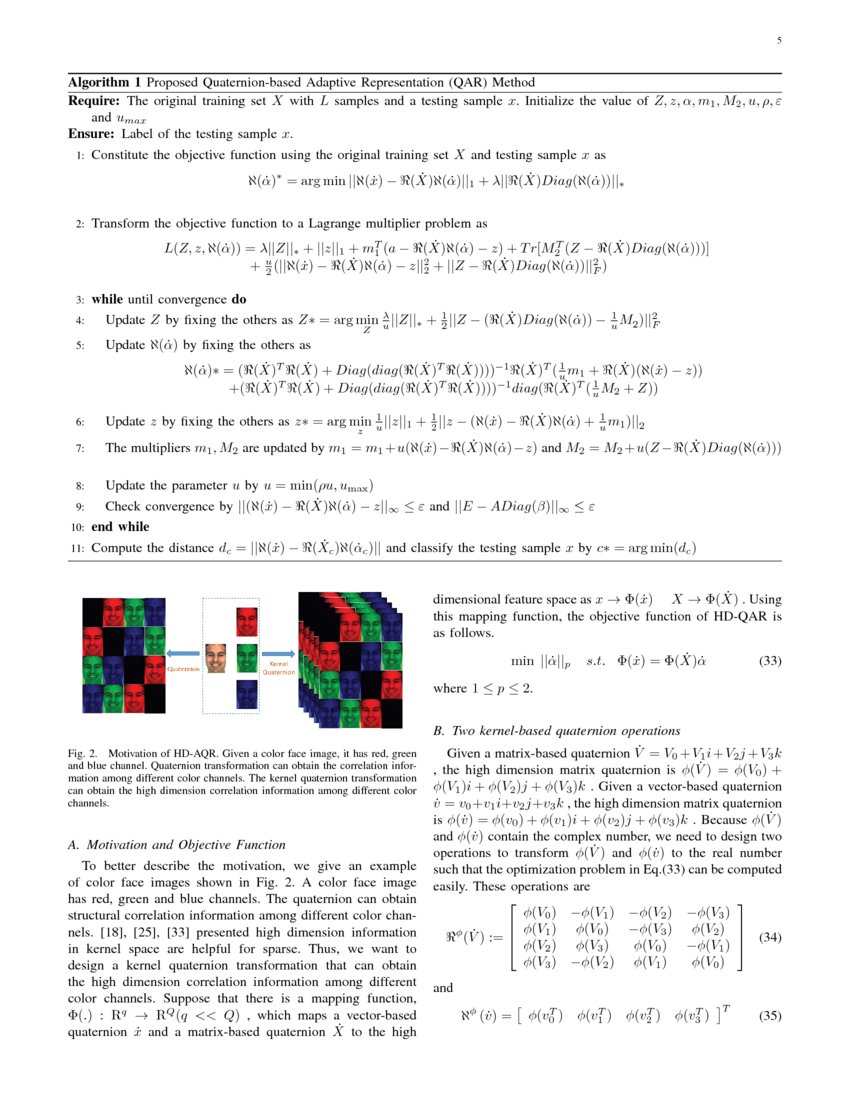 Color Face Recognition Using High Dimension Quaternion Based Adaptive