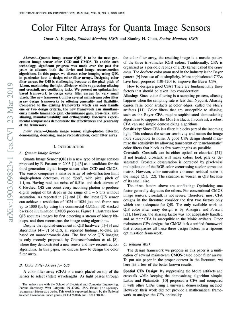 Color Filter Arrays for Quanta Image Sensors | DeepAI