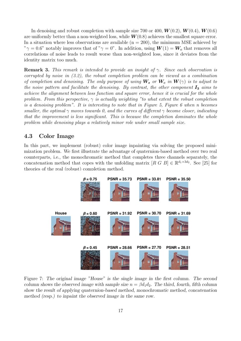 Color Image Inpainting via Robust Pure Quaternion Matrix Completion: Error Bound and Weighted ...