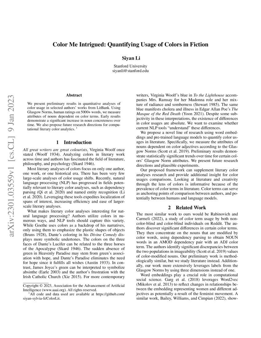 Color Me Intrigued: Quantifying Usage of Colors in Fiction | DeepAI