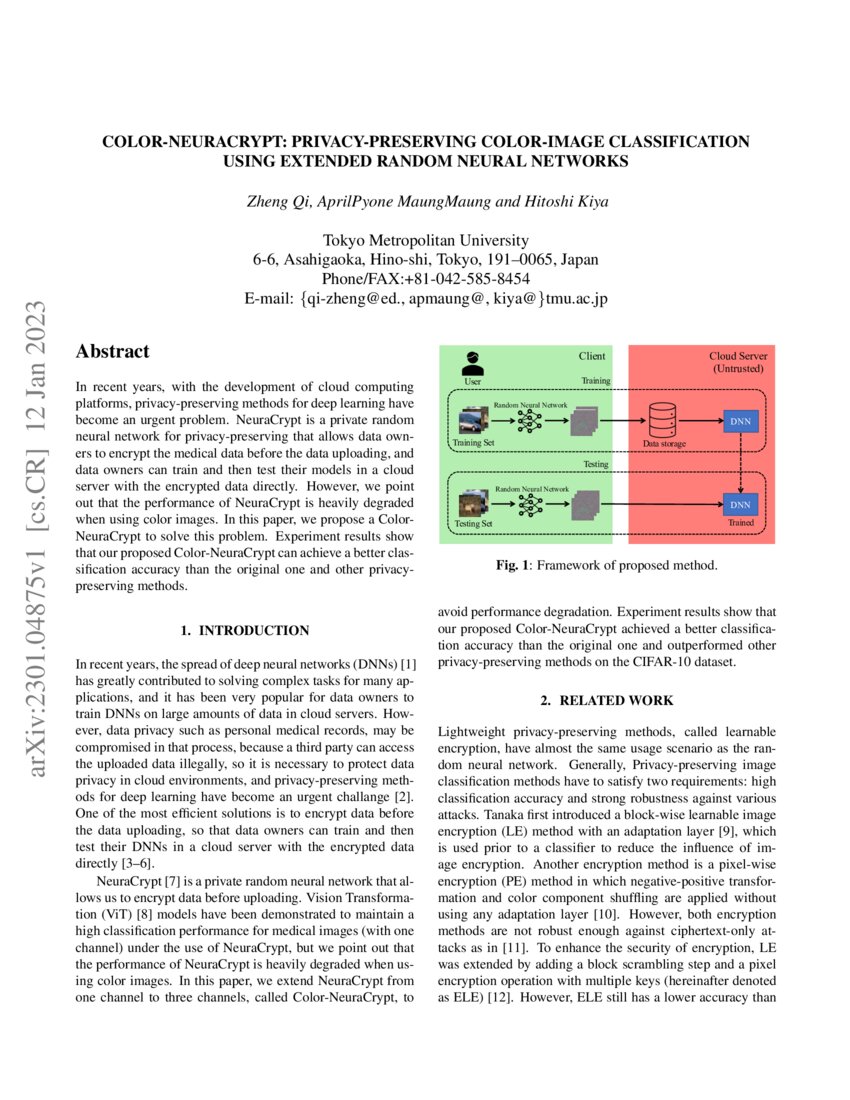 Color-NeuraCrypt: Privacy-Preserving Color-Image Classification Using Extended Random Neural ...