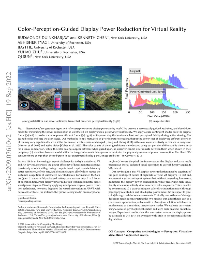 Color-Perception-Guided Display Power Reduction for Virtual Reality ...