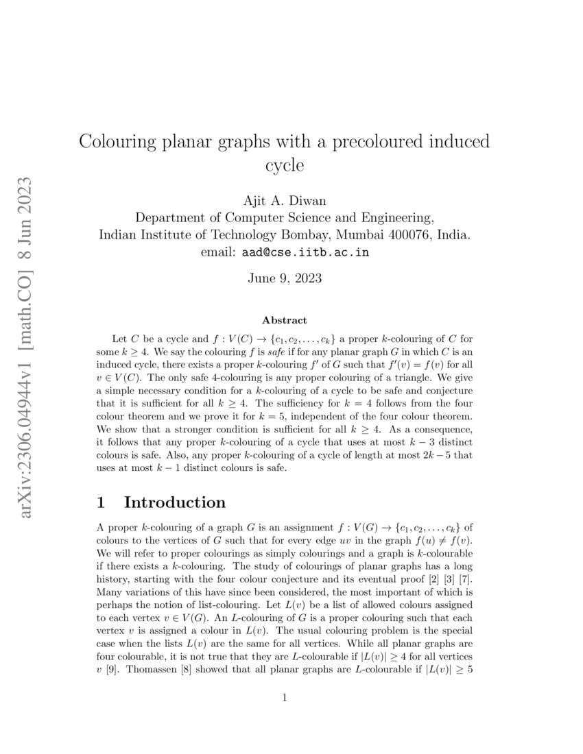 Colouring planar graphs with a precoloured induced cycle | DeepAI