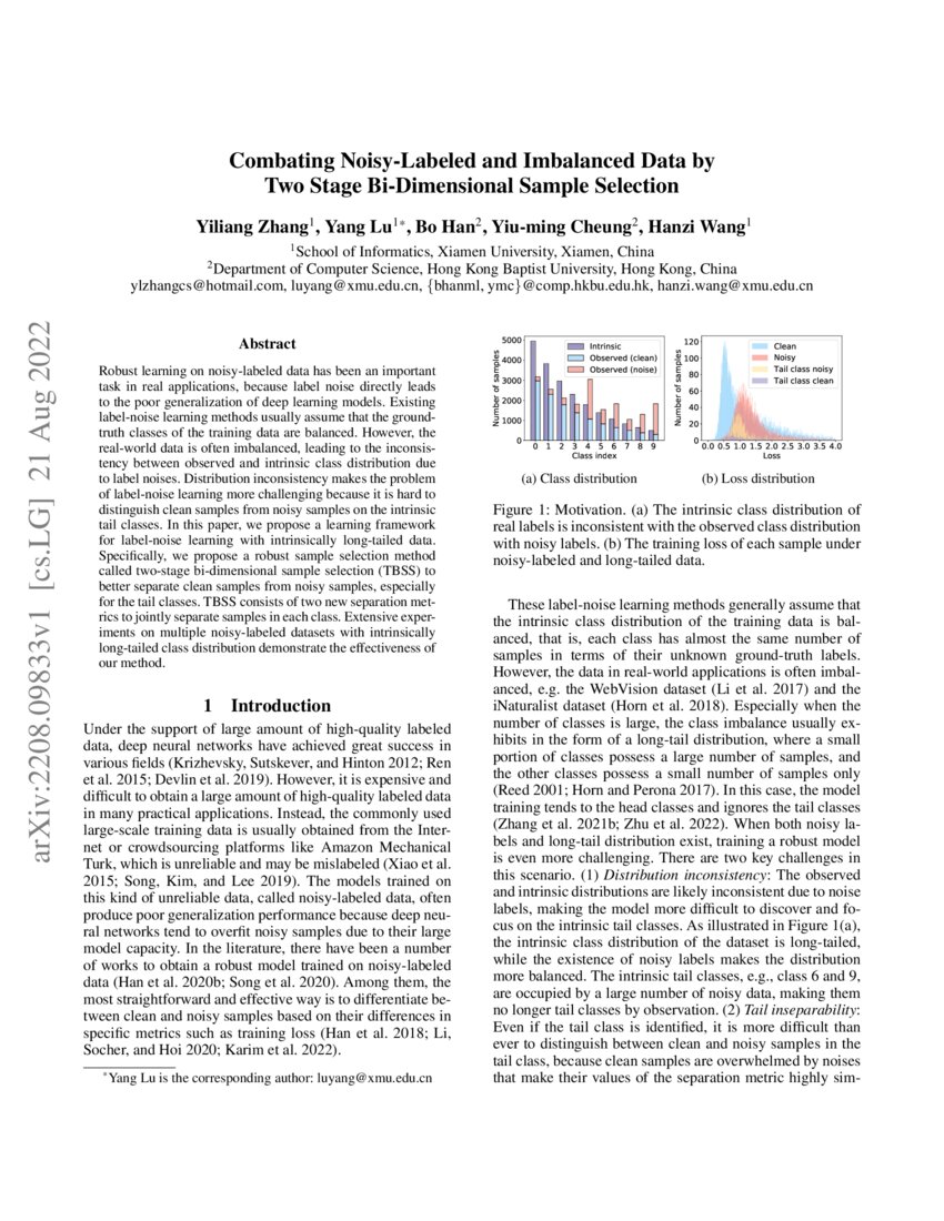 Combating Noisy Labeled And Imbalanced Data By Two Stage Bi Dimensional Sample Selection Deepai 7371