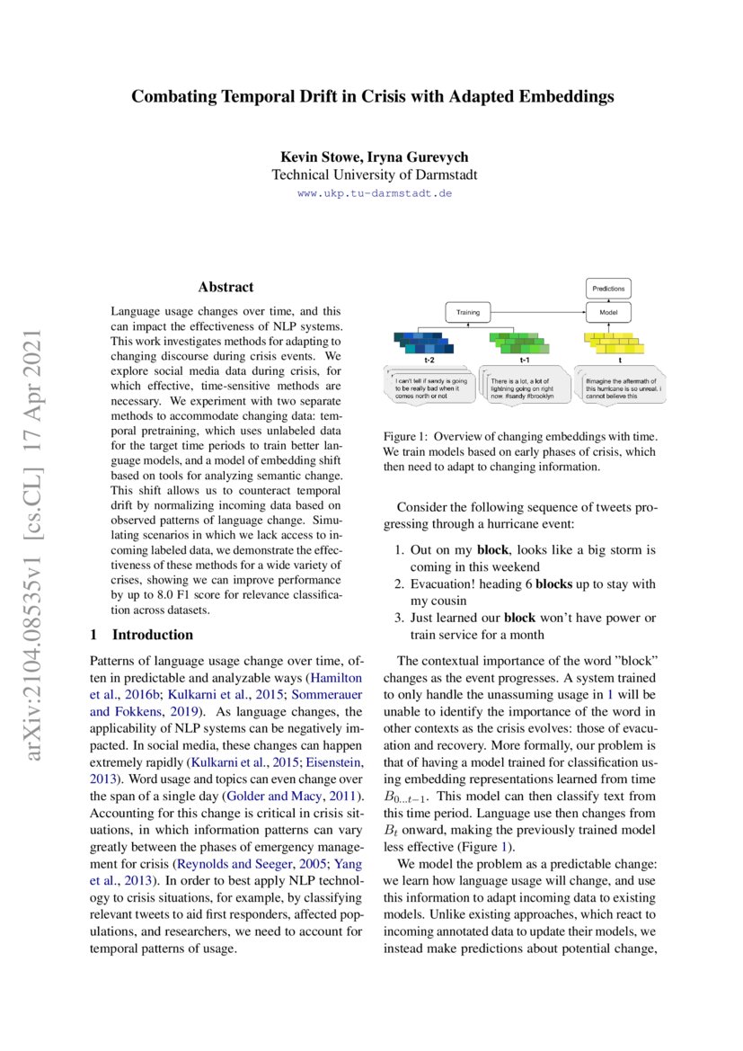 Combating Temporal Drift In Crisis With Adapted Embeddings Deepai