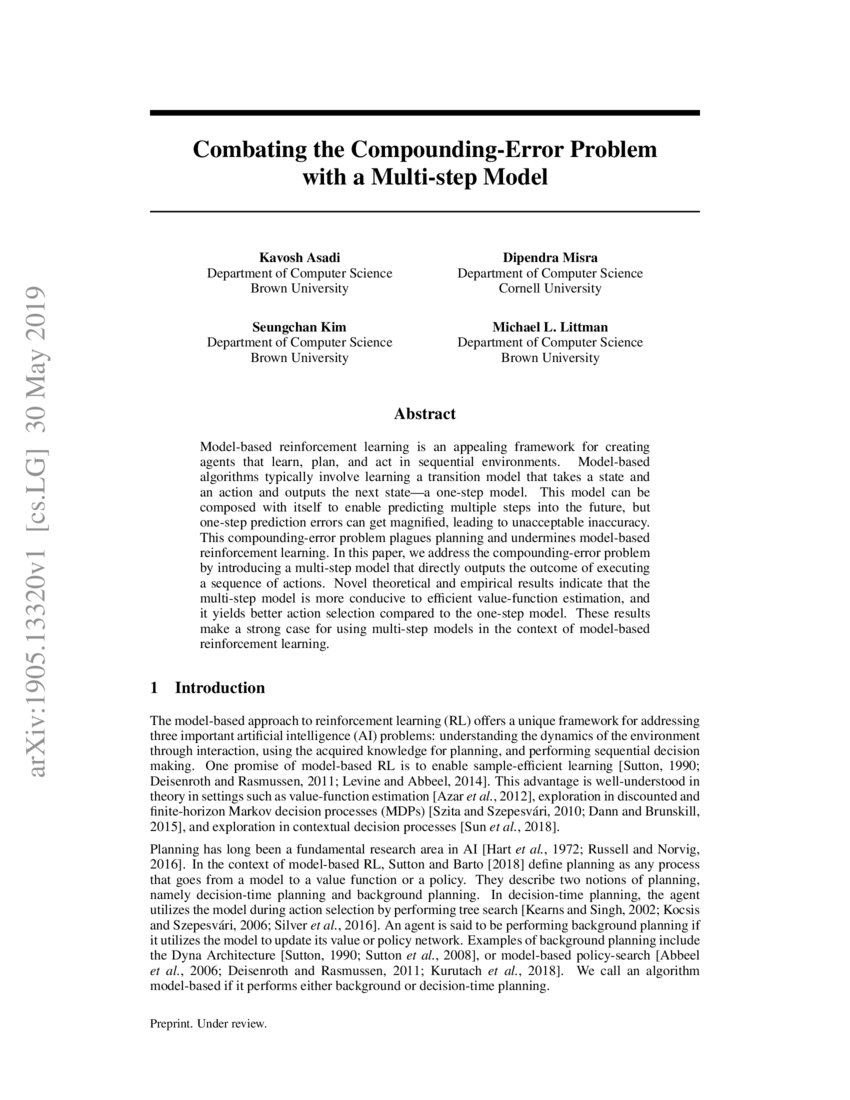 Combating The Compounding Error Problem With A Multi Step Model Deepai