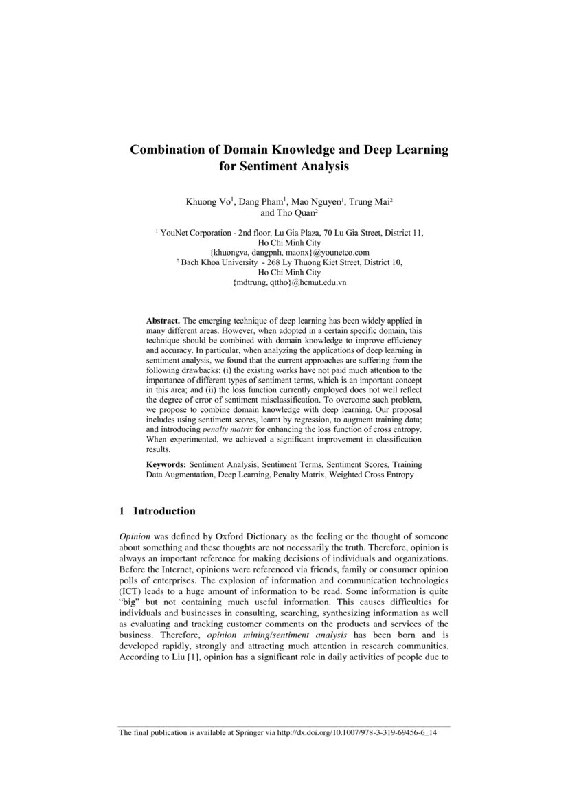 Combination Of Domain Knowledge And Deep Learning For Sentiment