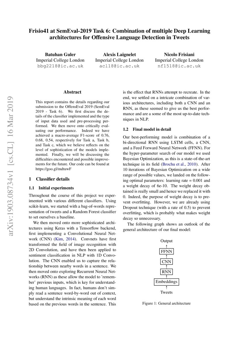 Combination Of Multiple Deep Learning Architectures For Offensive Language Detection In Tweets