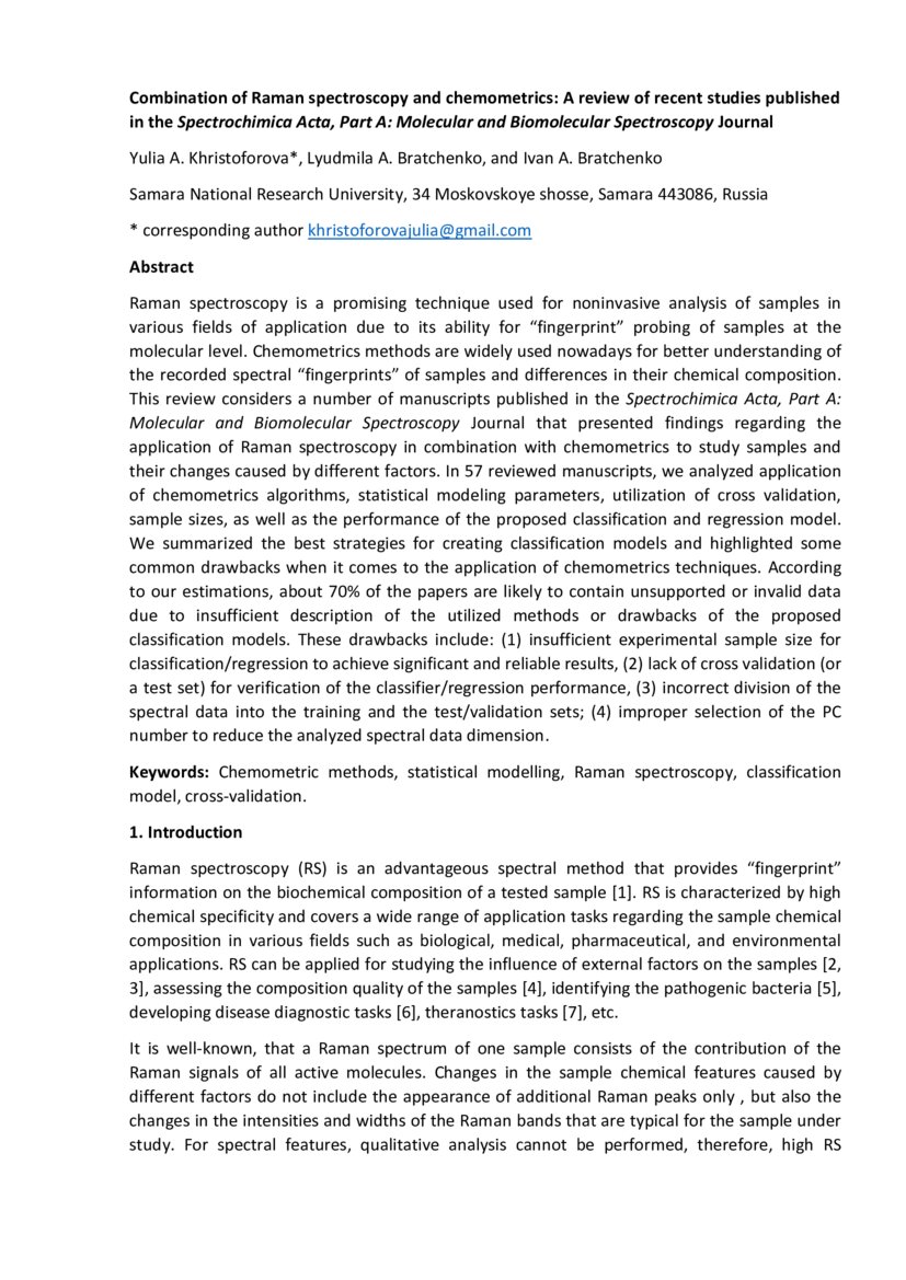 Combination of Raman spectroscopy and chemometrics: A review of recent ...