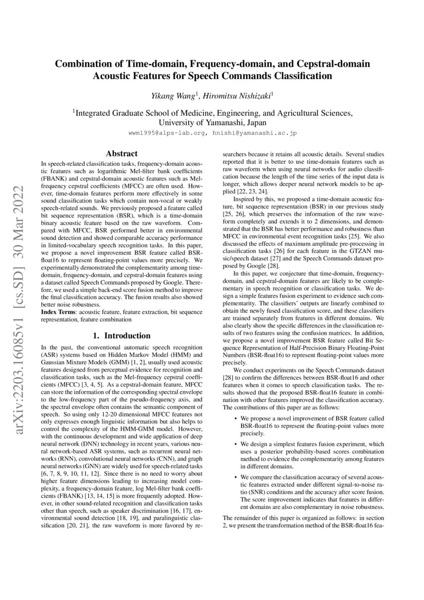 Combination of Time-domain, Frequency-domain, and Cepstral-domain Acoustic Features for Speech ...
