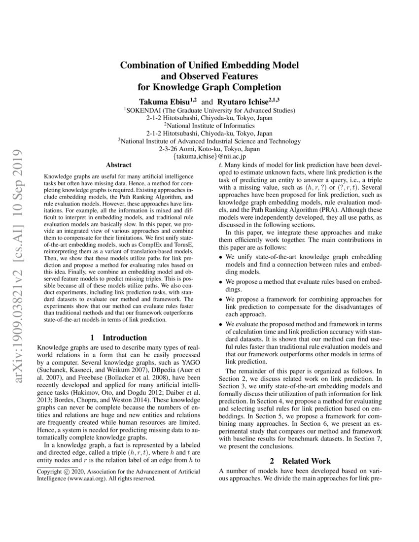 Combination of Unified Embedding Model and Observed Features for ...