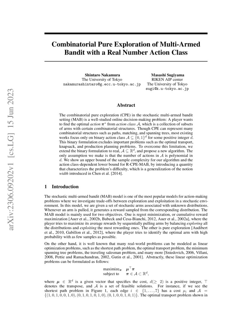 Combinatorial Pure Exploration Of Multi Armed Bandit With A Real Number Action Class Deepai