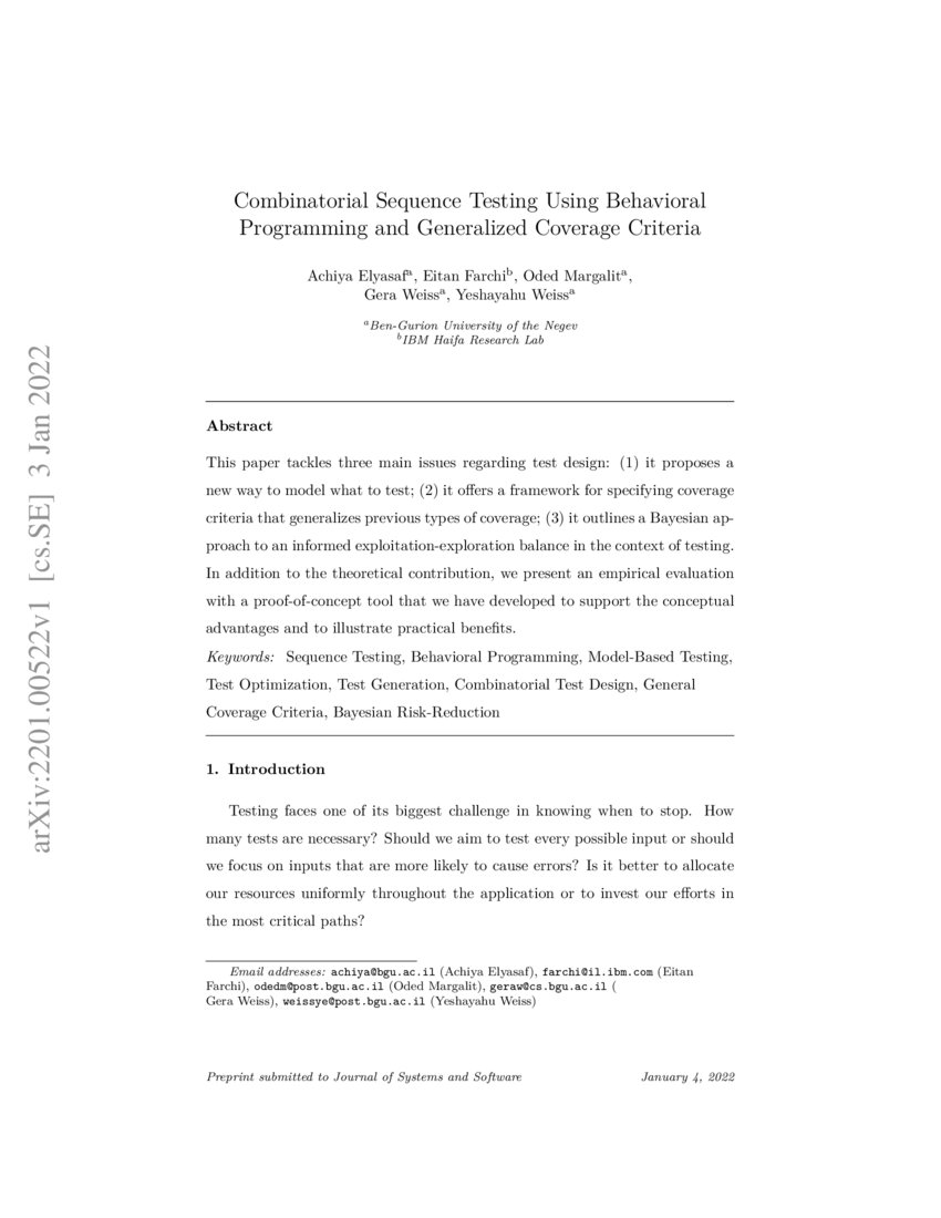 Combinatorial Sequence Testing Using Behavioral Programming And Generalized Coverage Criteria