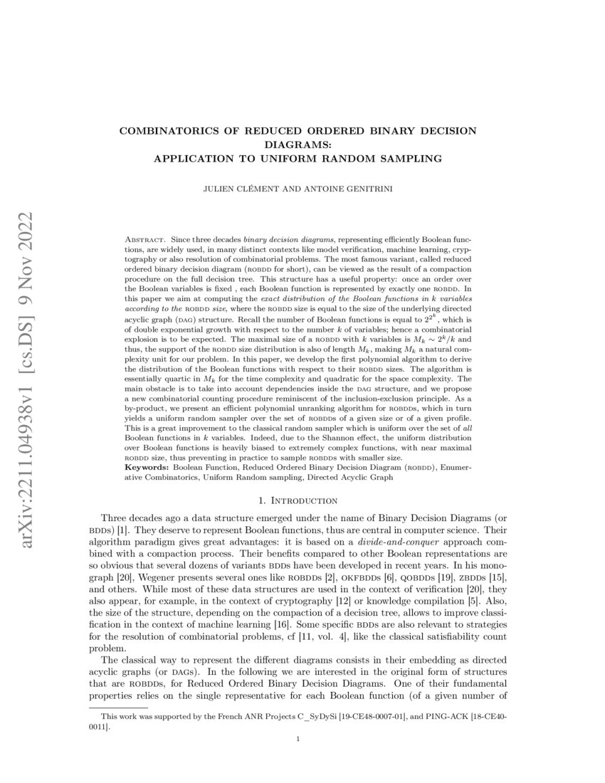 Combinatorics Of Reduced Ordered Binary Decision Diagrams Application 2488