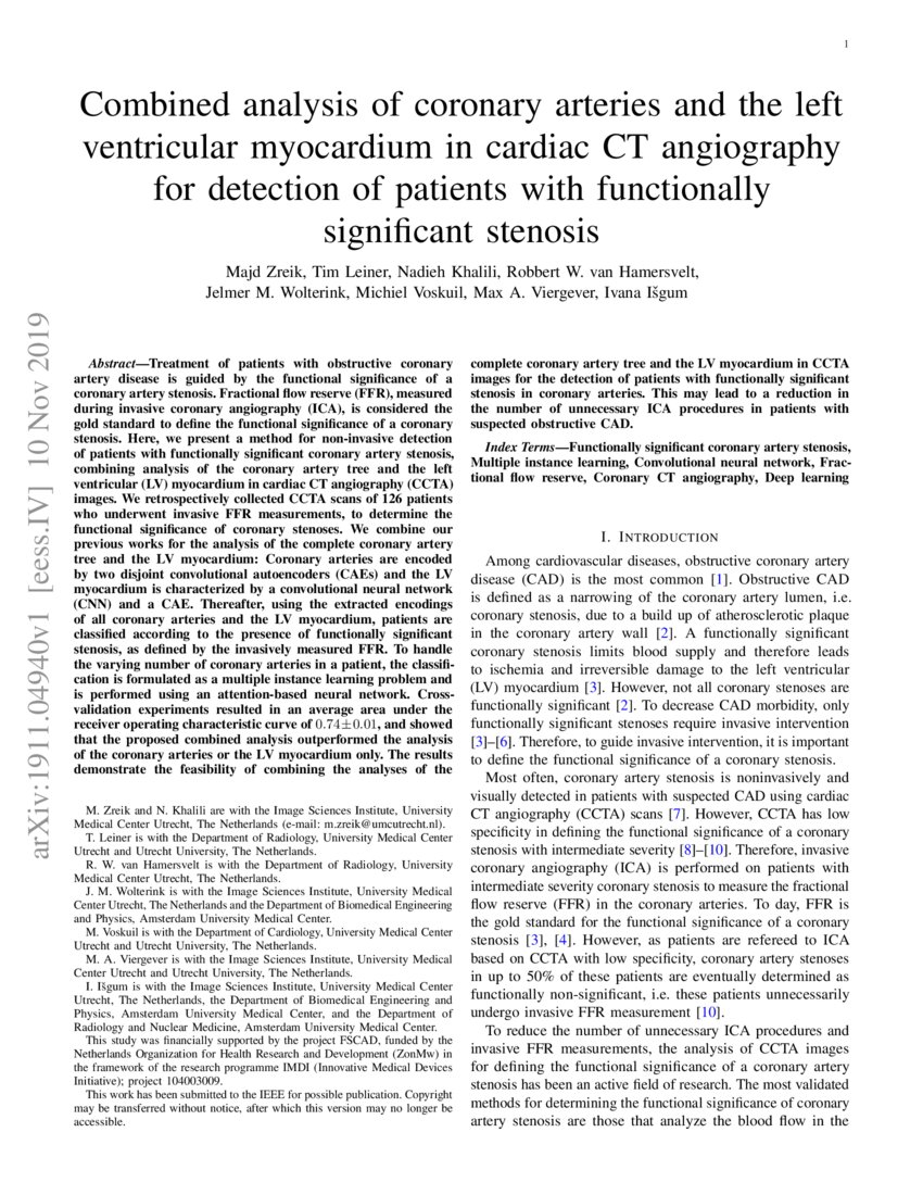 Combined analysis of coronary arteries and the left ventricular ...