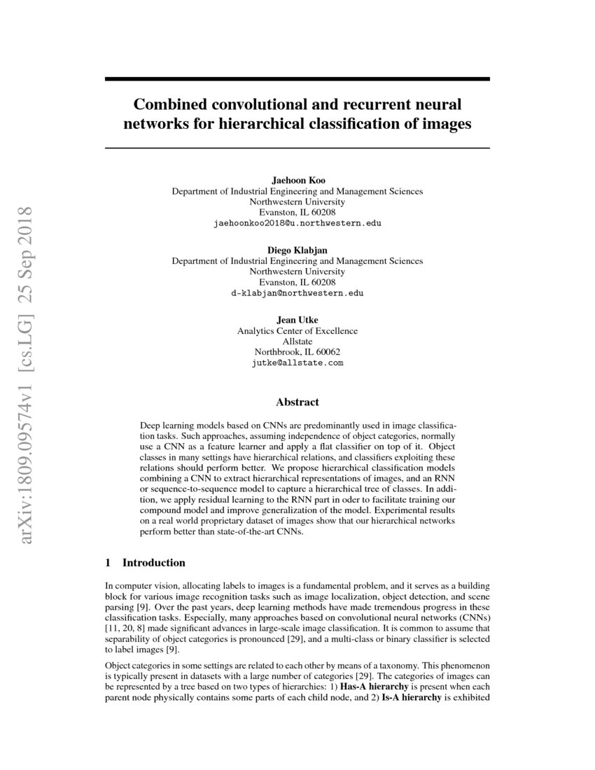 Combined Convolutional And Recurrent Neural Networks For Hierarchical Classification Of Images