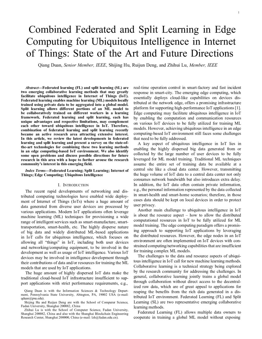 Combined Federated and Split Learning in Edge Computing for Ubiquitous Intelligence in Internet ...