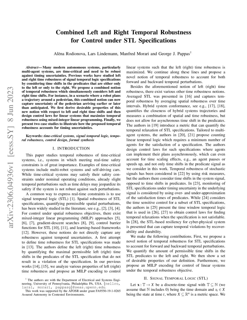 Combined Left And Right Temporal Robustness For Control Under Stl Specifications Deepai