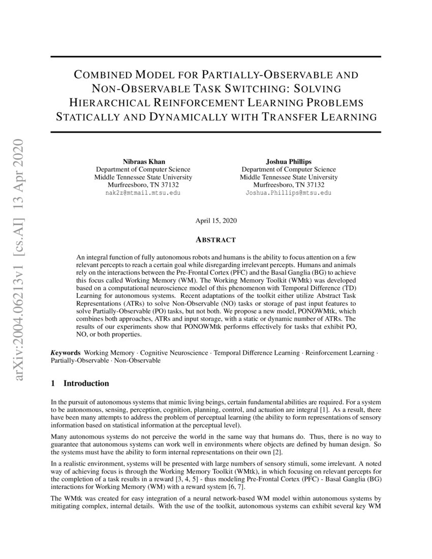 Combined Model for Partially-Observable and Non-Observable Task Switching: Solving Hierarchical ...