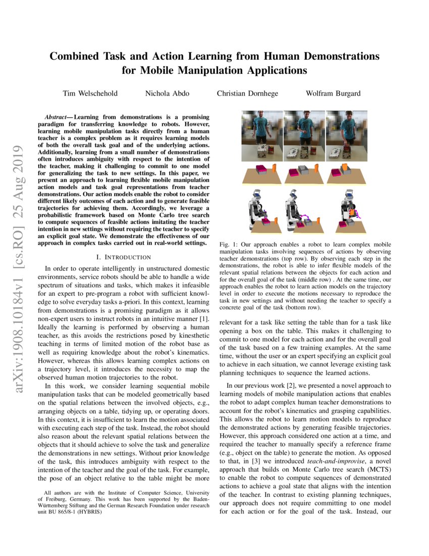 Combined Task And Action Learning From Human Demonstrations For Mobile Manipulation Applications