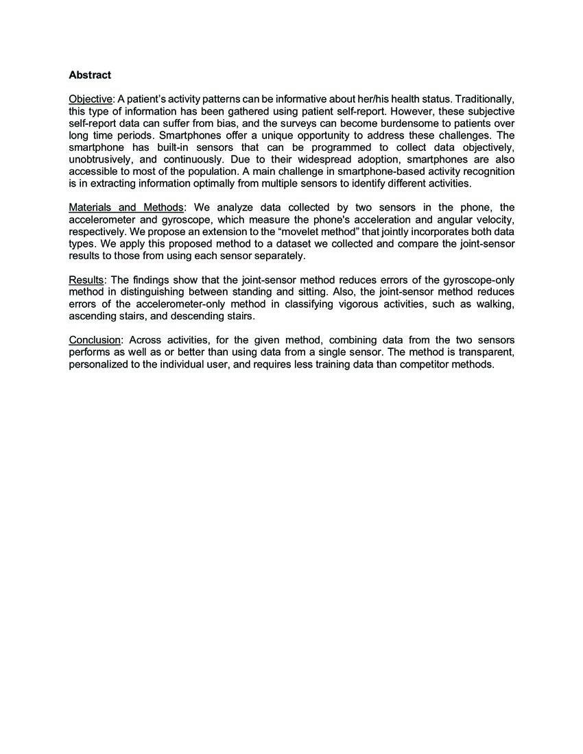 Combining Accelerometer And Gyroscope Data In Smartphone Based Activity Recognition Using