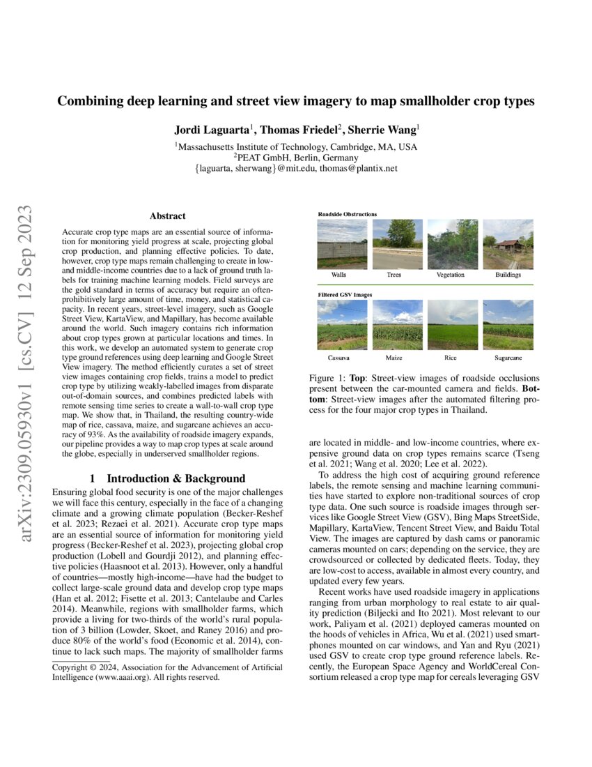 Combining deep learning and street view imagery to map smallholder crop types | DeepAI