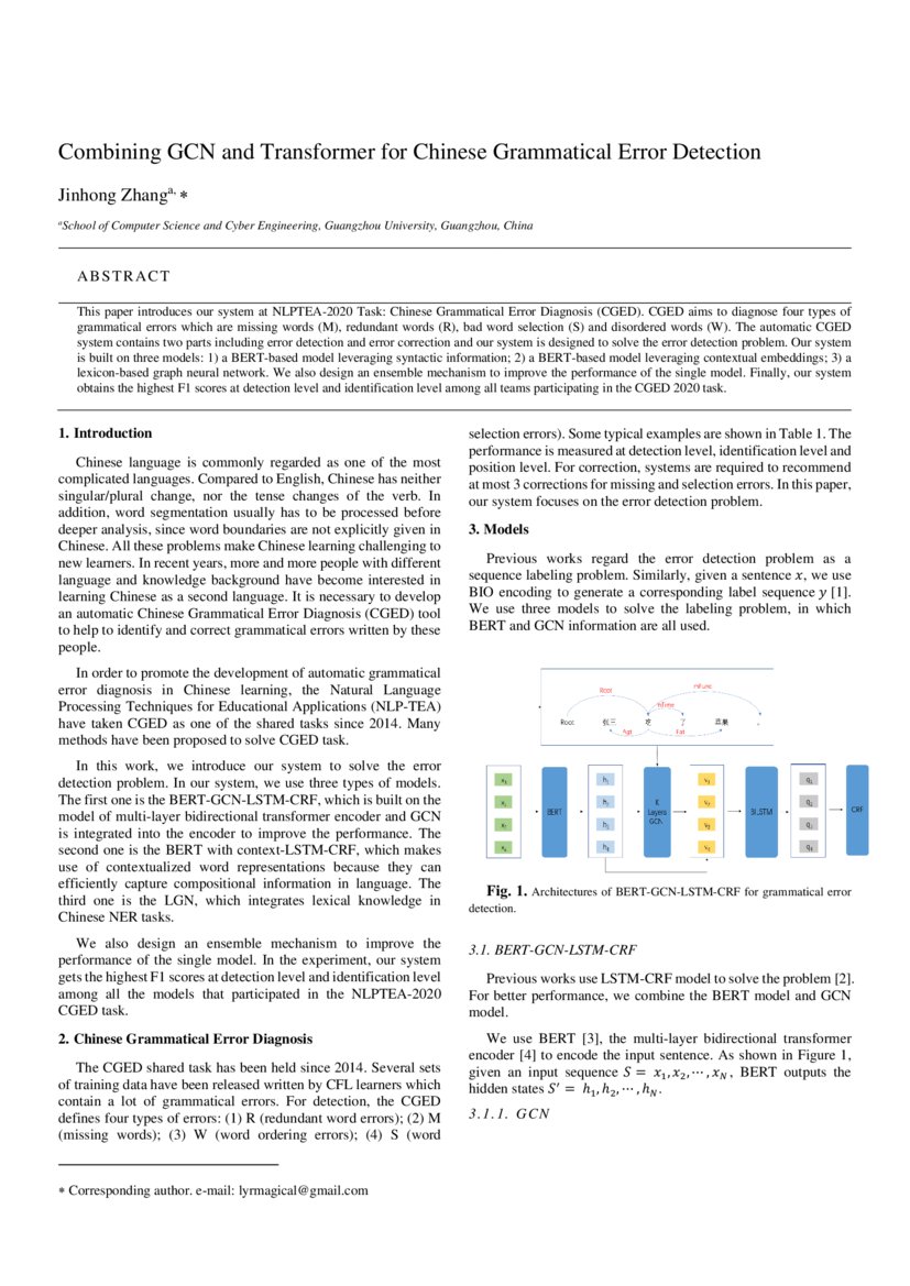Combining Gcn And Transformer For Chinese Grammatical Error Detection