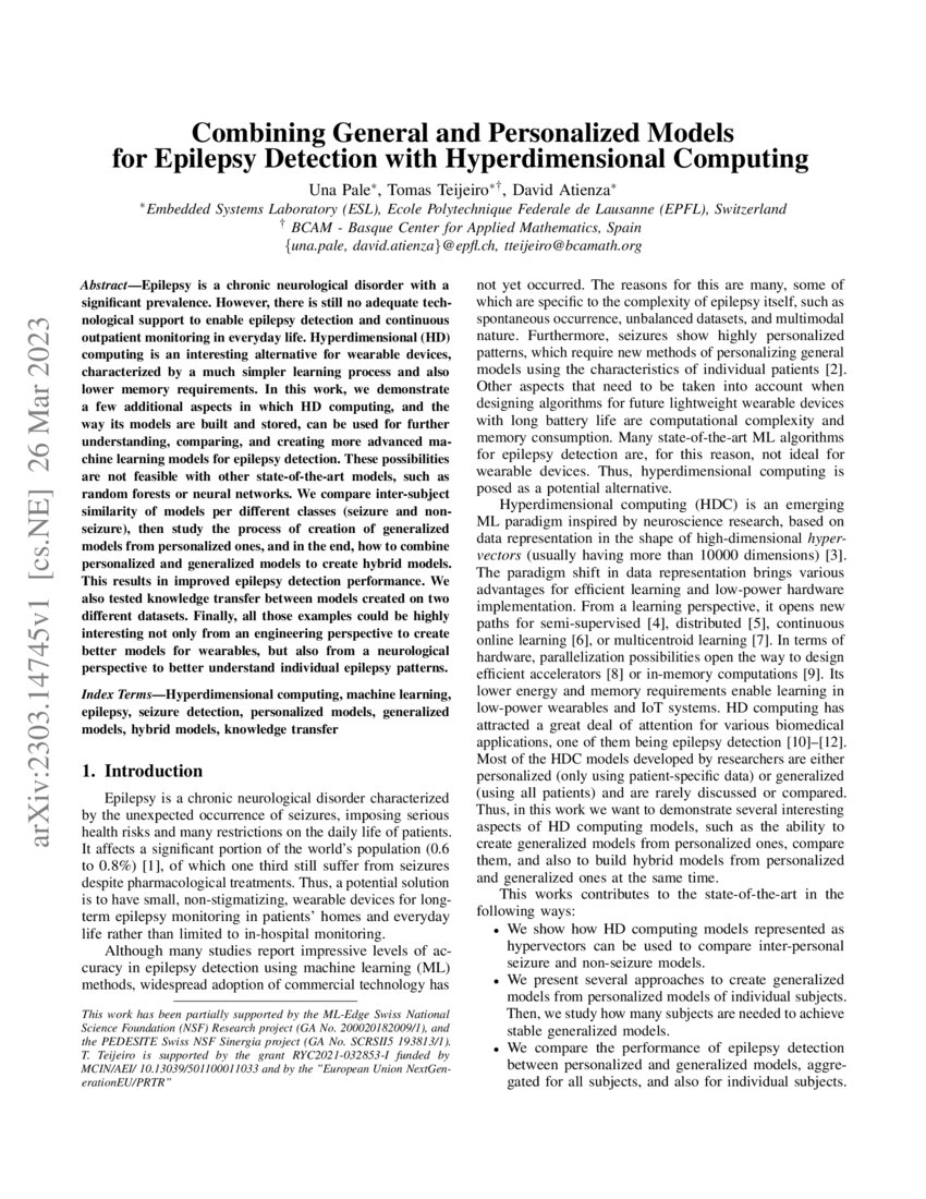 Combining General and Personalized Models for Epilepsy Detection with Hyperdimensional Computing ...