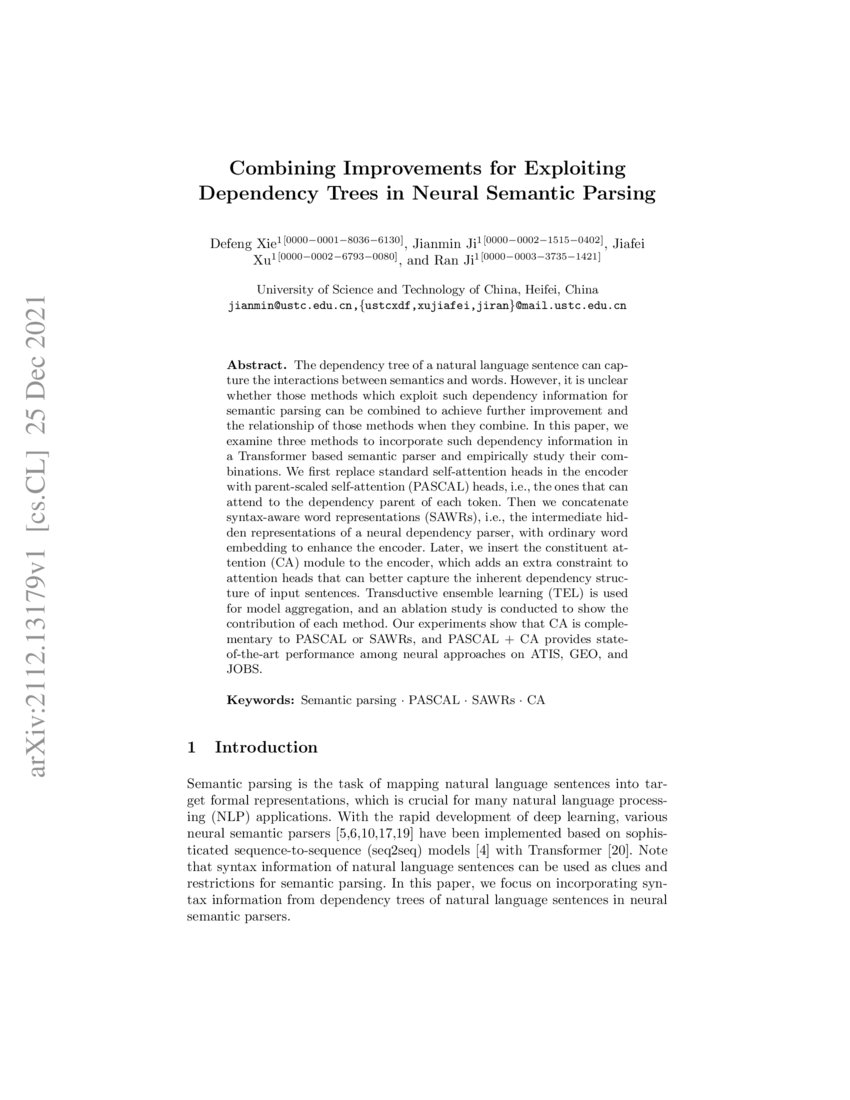 Combining Improvements For Exploiting Dependency Trees In Neural Semantic Parsing Deepai 