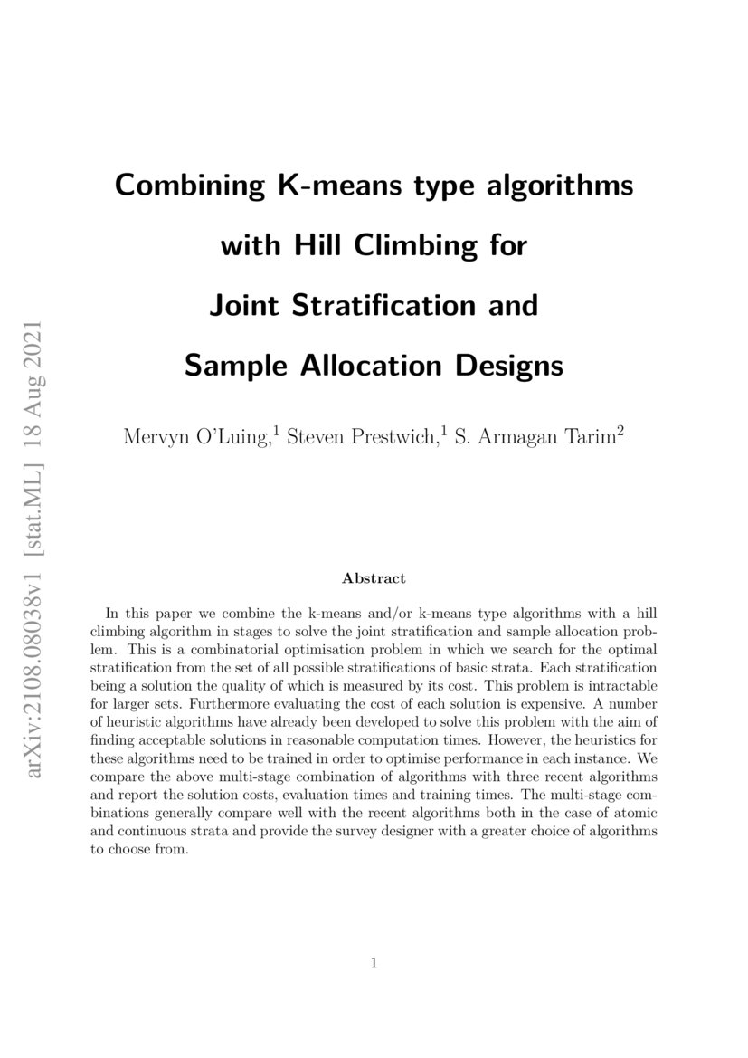 Combining K-means type algorithms with Hill Climbing for Joint Stratification and Sample ...
