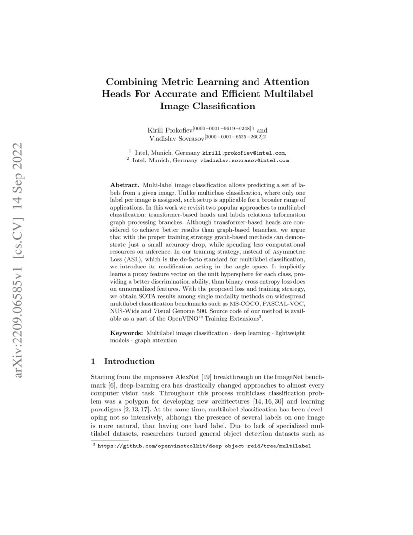 Combining Metric Learning And Attention Heads For Accurate And Efficient Multilabel Image