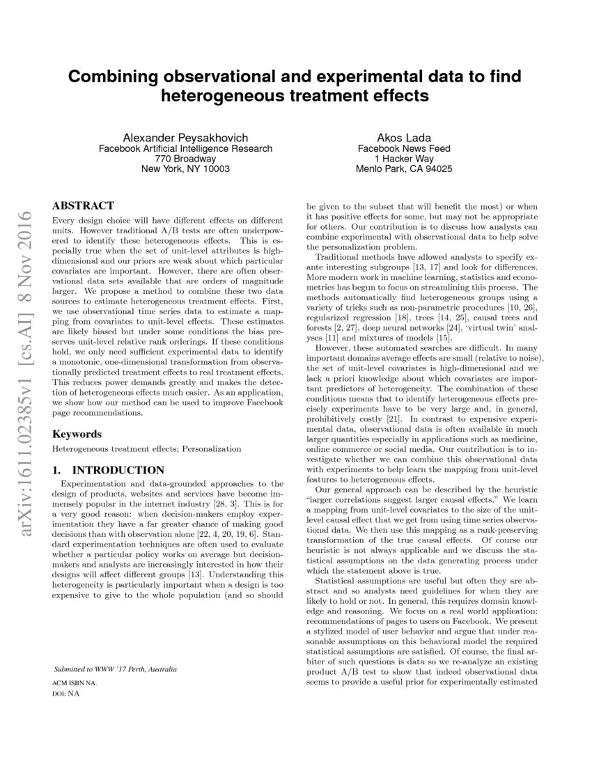 Combining Observational And Experimental Data To Find Heterogeneous