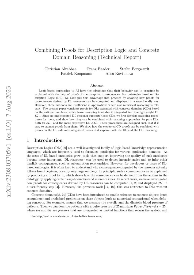 Combining Proofs For Description Logic And Concrete Domain Reasoning Technical Report Deepai