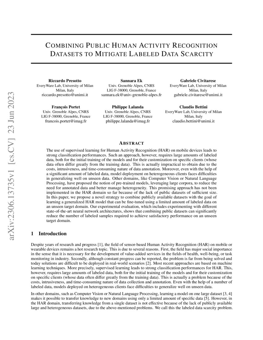 Combining Public Human Activity Recognition Datasets To Mitigate Labeled Data Scarcity Deepai