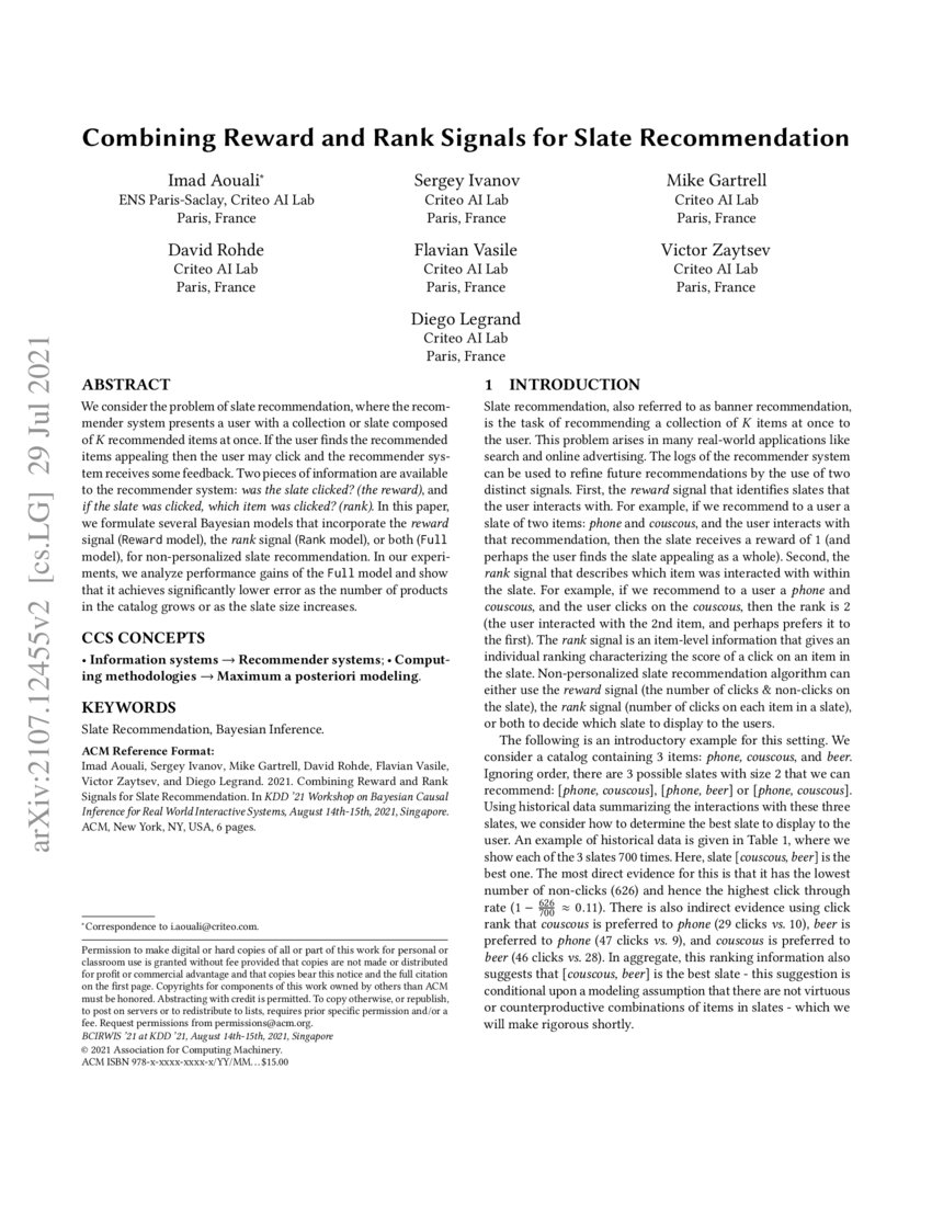 Combining Reward and Rank Signals for Slate Recommendation | DeepAI
