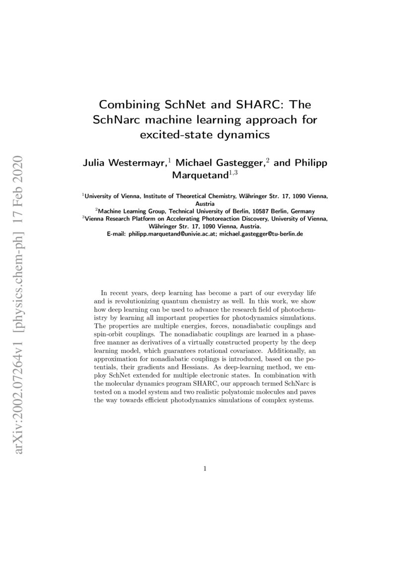 Combining SchNet and SHARC: The SchNarc machine learning approach for ...