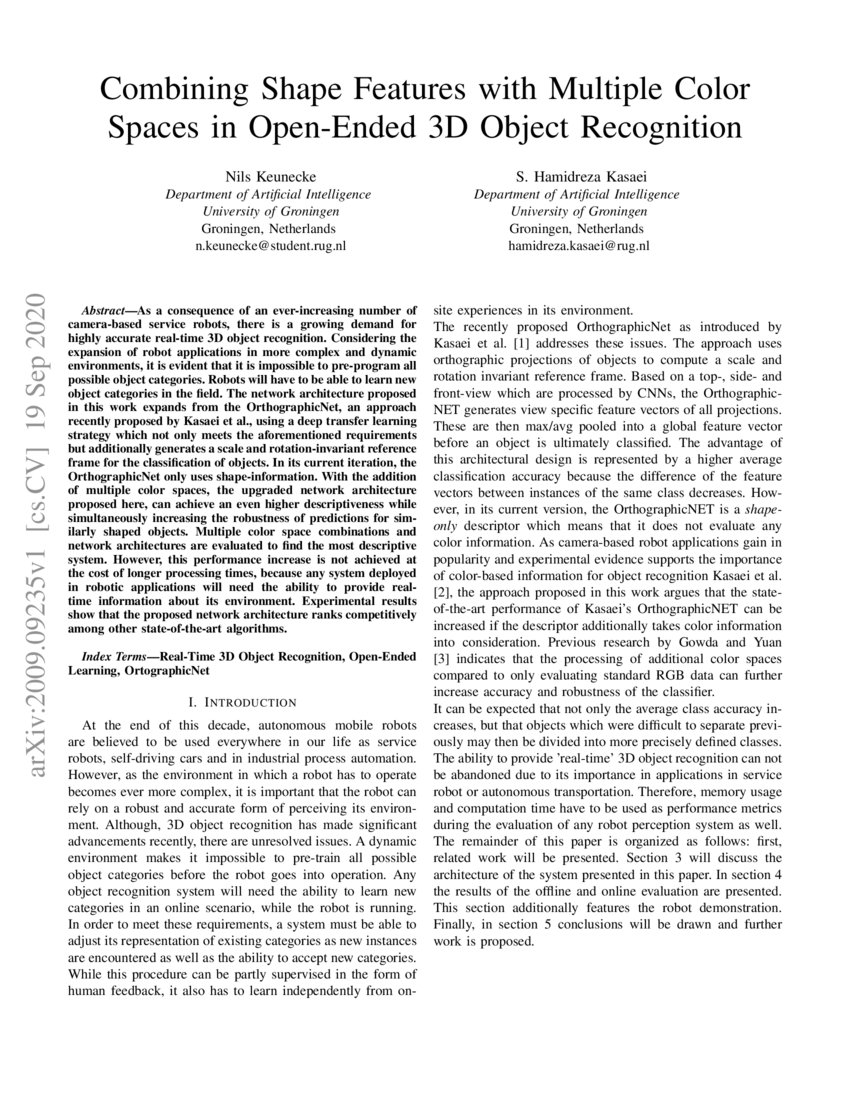 Combining Shape Features With Multiple Color Spaces In Open Ended 3d Object Recognition Deepai