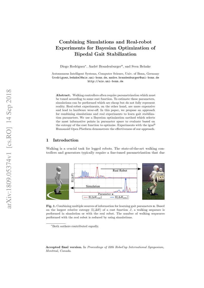 Combining Simulations and Real-robot Experiments for Bayesian Optimization of Bipedal Gait ...