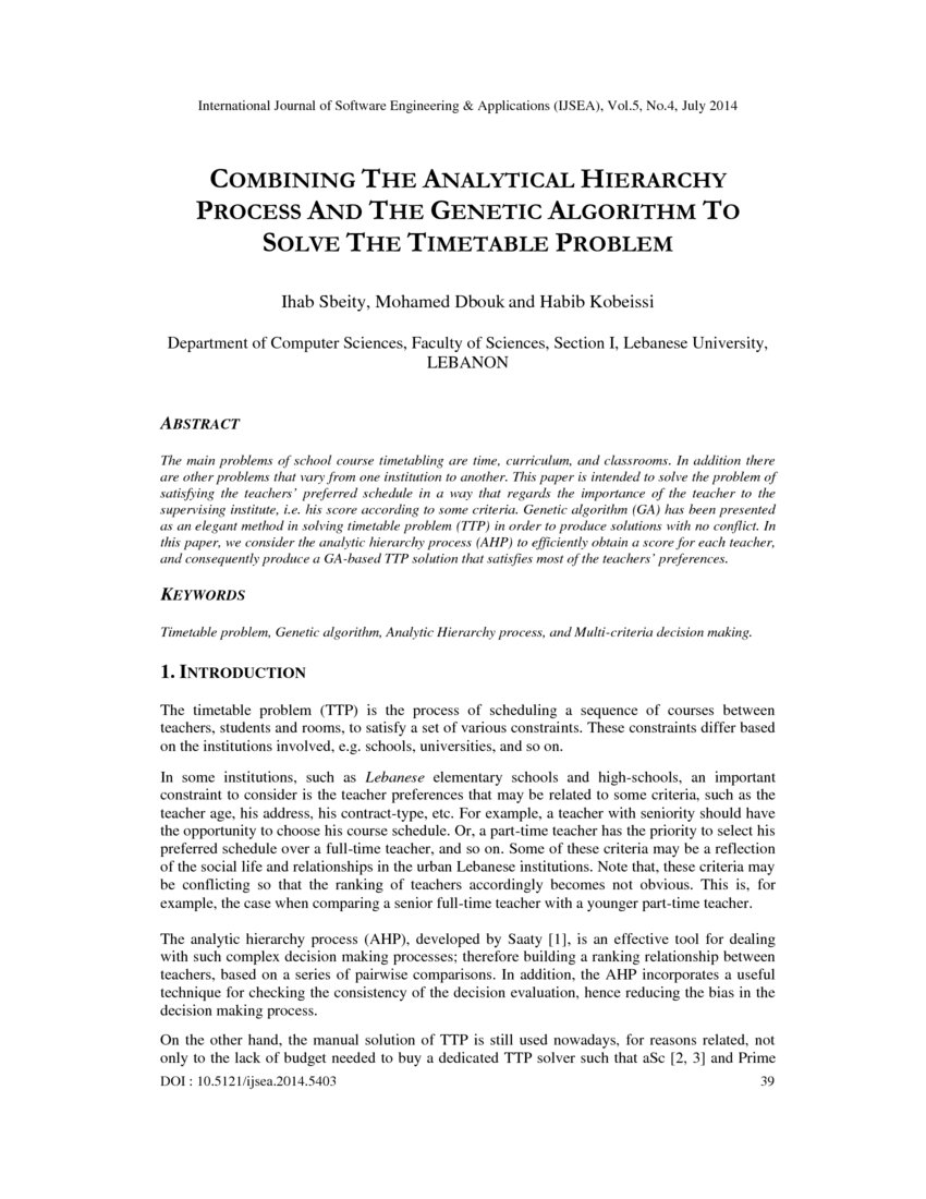 Combining The Analytical Hierarchy Process And The Genetic Algorithm To