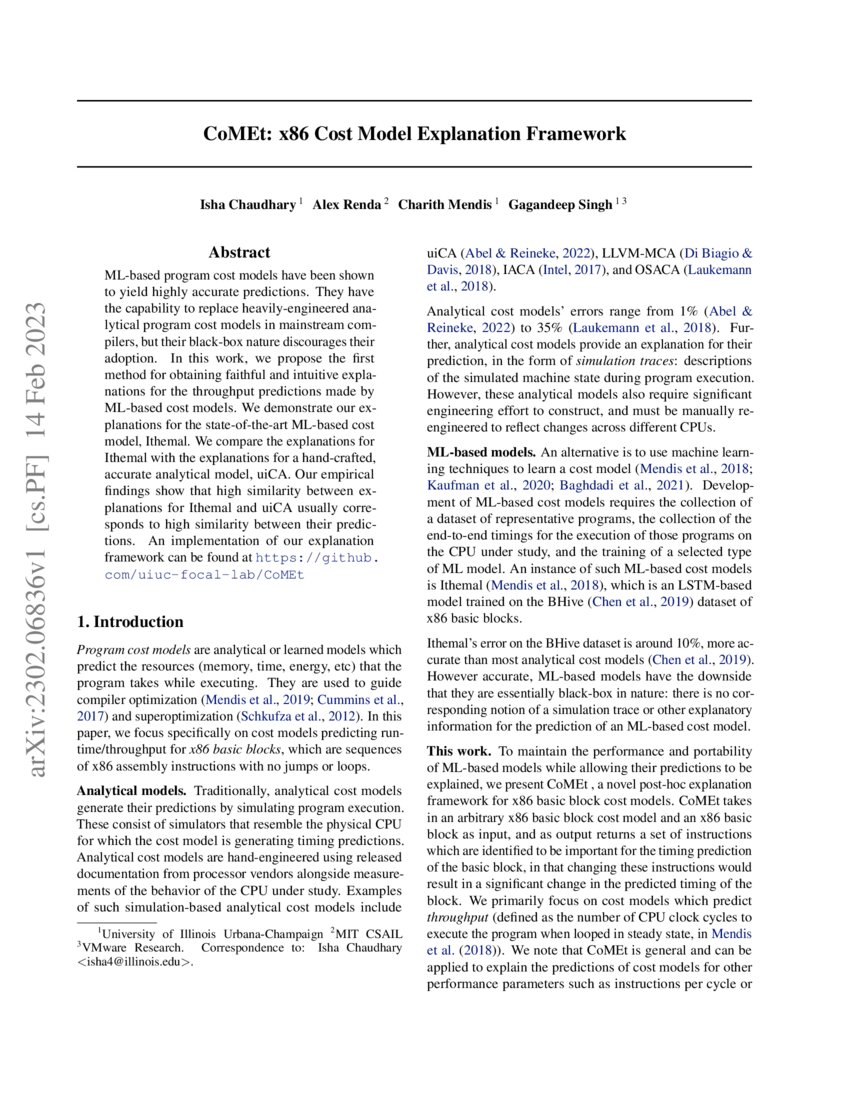 COMET: X86 Cost Model Explanation Framework | DeepAI