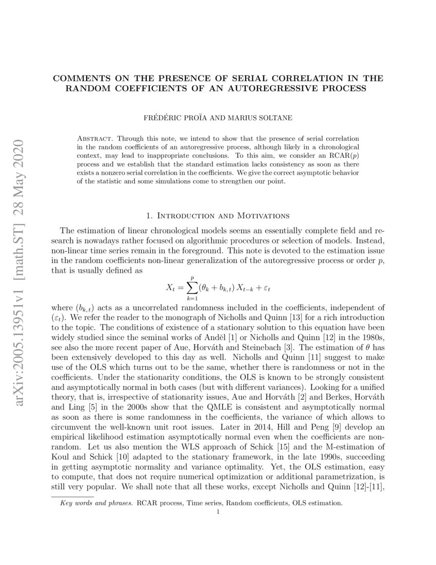 Comments on the presence of serial correlation in the random ...