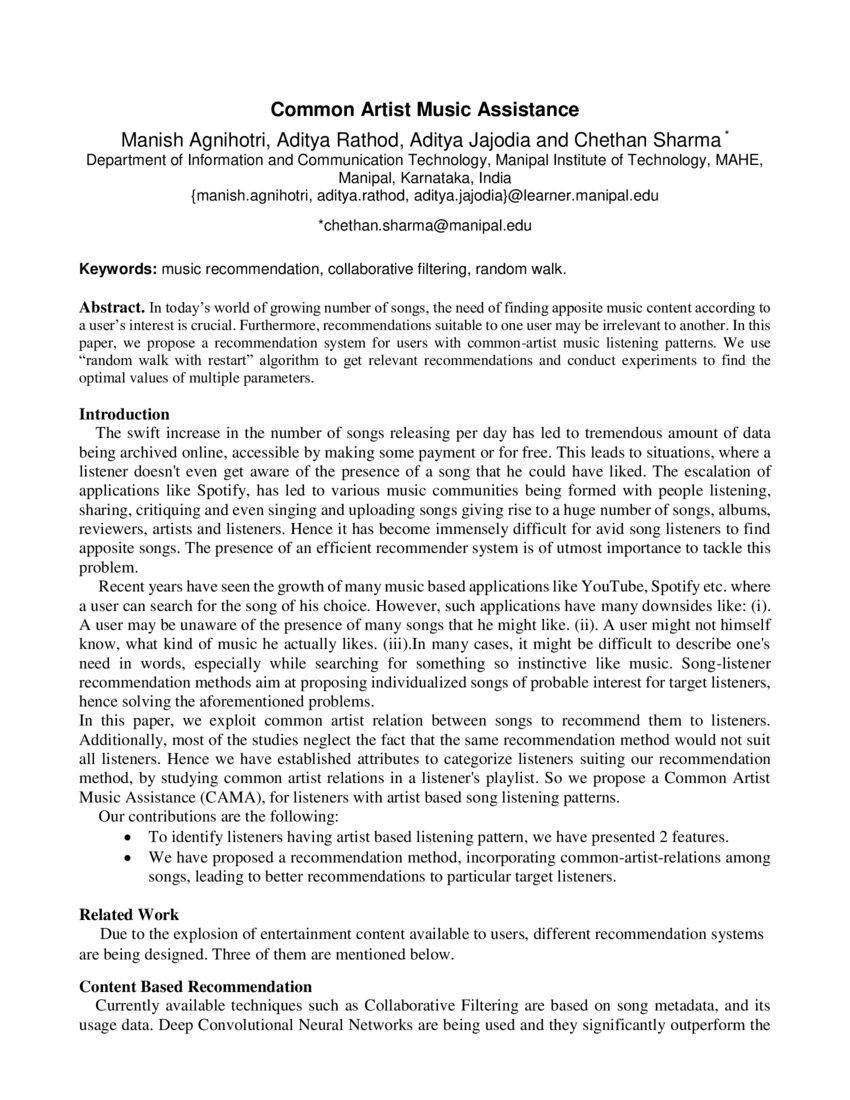 Common Artist Music Assistance | DeepAI