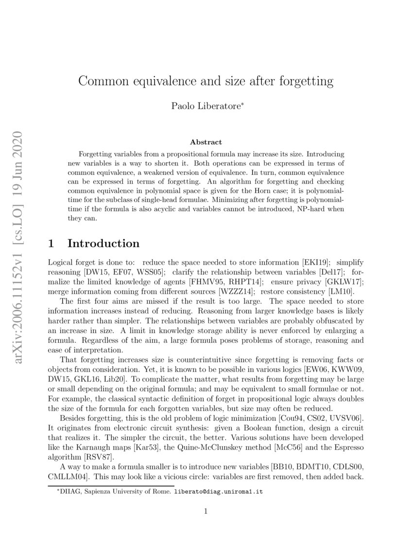 Common equivalence and size after forgetting | DeepAI