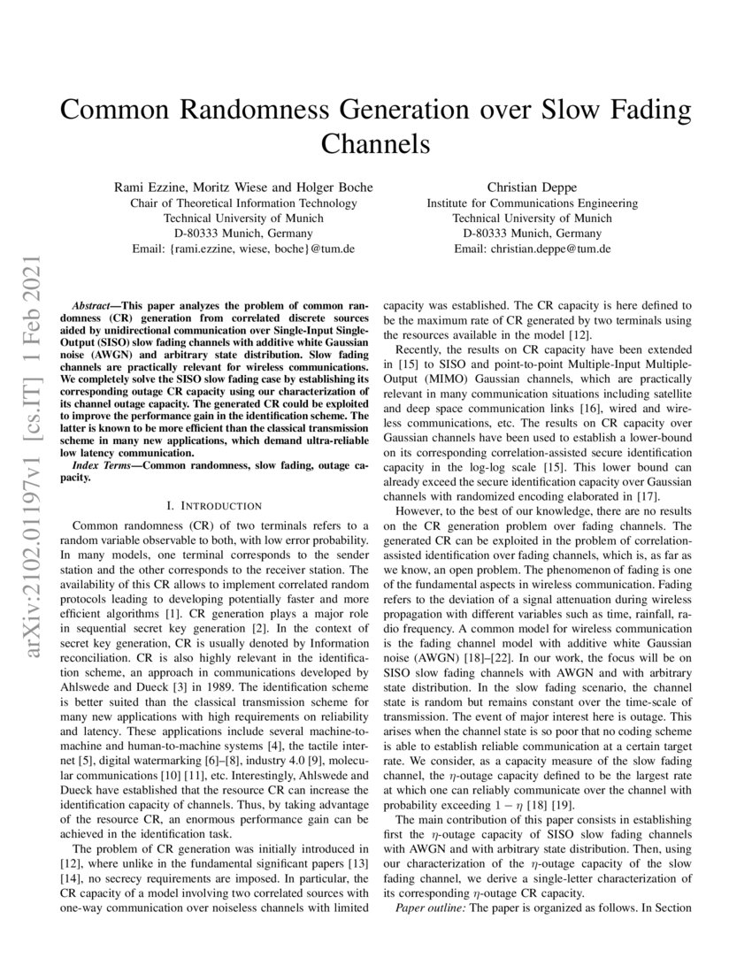 Common Randomness Generation over Slow Fading Channels | DeepAI